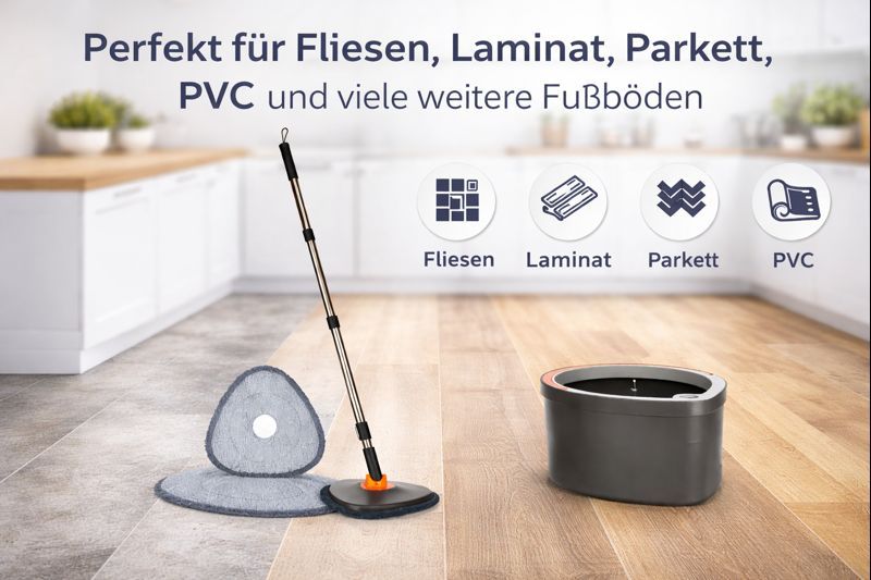 AQUA CLEAN Rotations-Mopp mit Frisch- & Schmutzwassertank für saubere ...